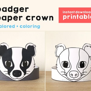 Badger Paper Crown Party Coloring Printable Kids Craft Woodland ...