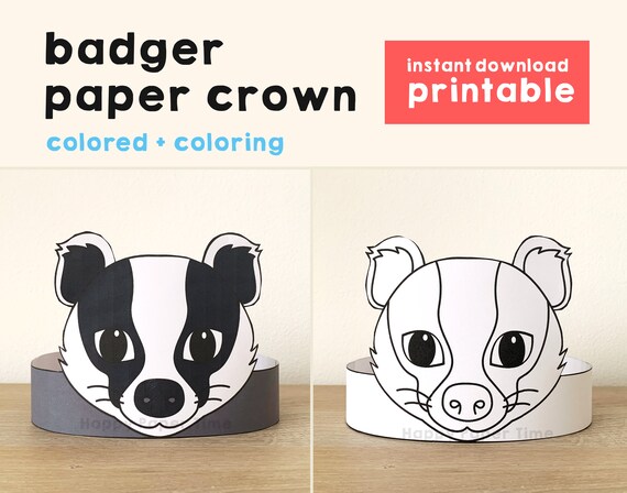 Badger Paper Crown Party Coloring Printable Kids Craft | Etsy