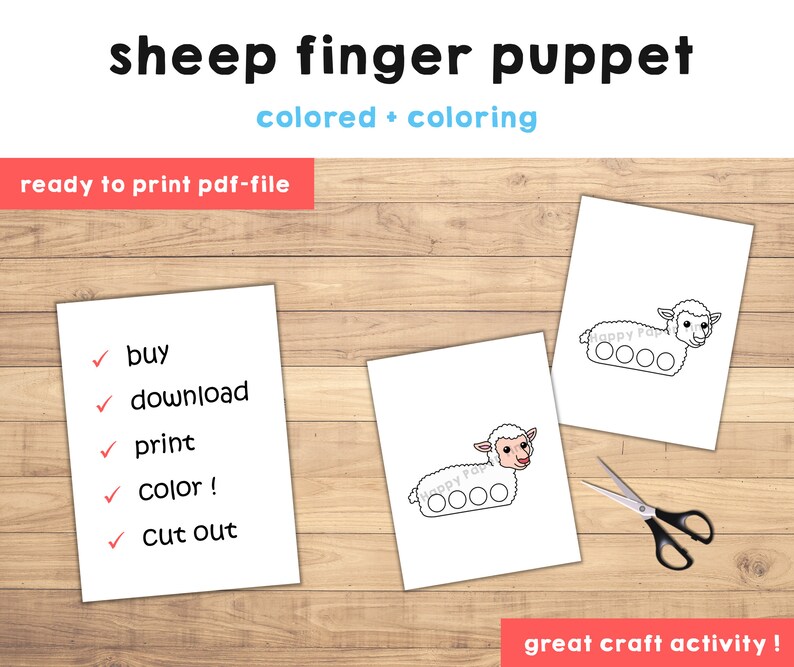 Sheep Paper Craft Printable Farm Animal Finger Puppet Pretend - Etsy