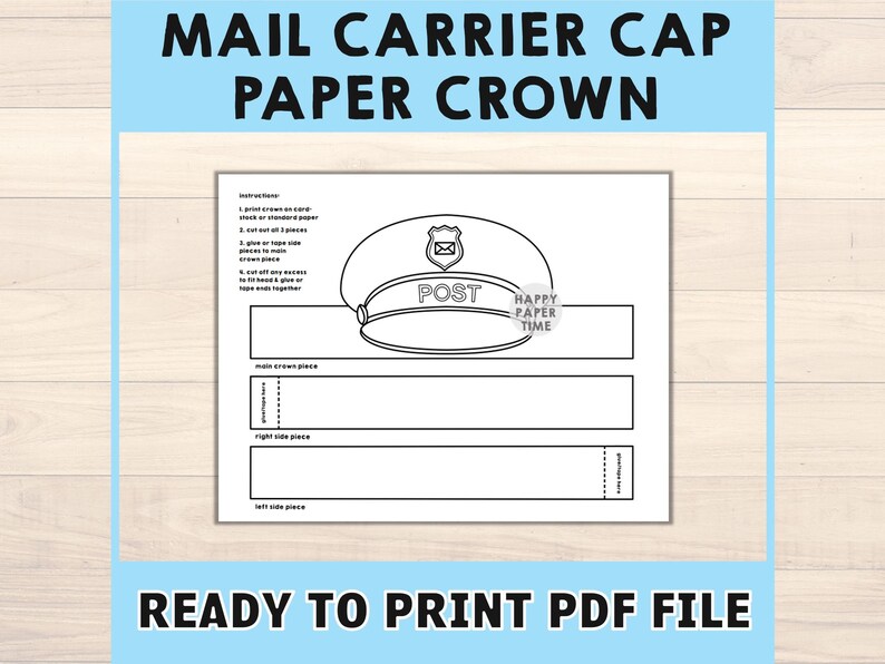 Postman Cap Hat Paper Crown Party Coloring Printable Kids Craft ...
