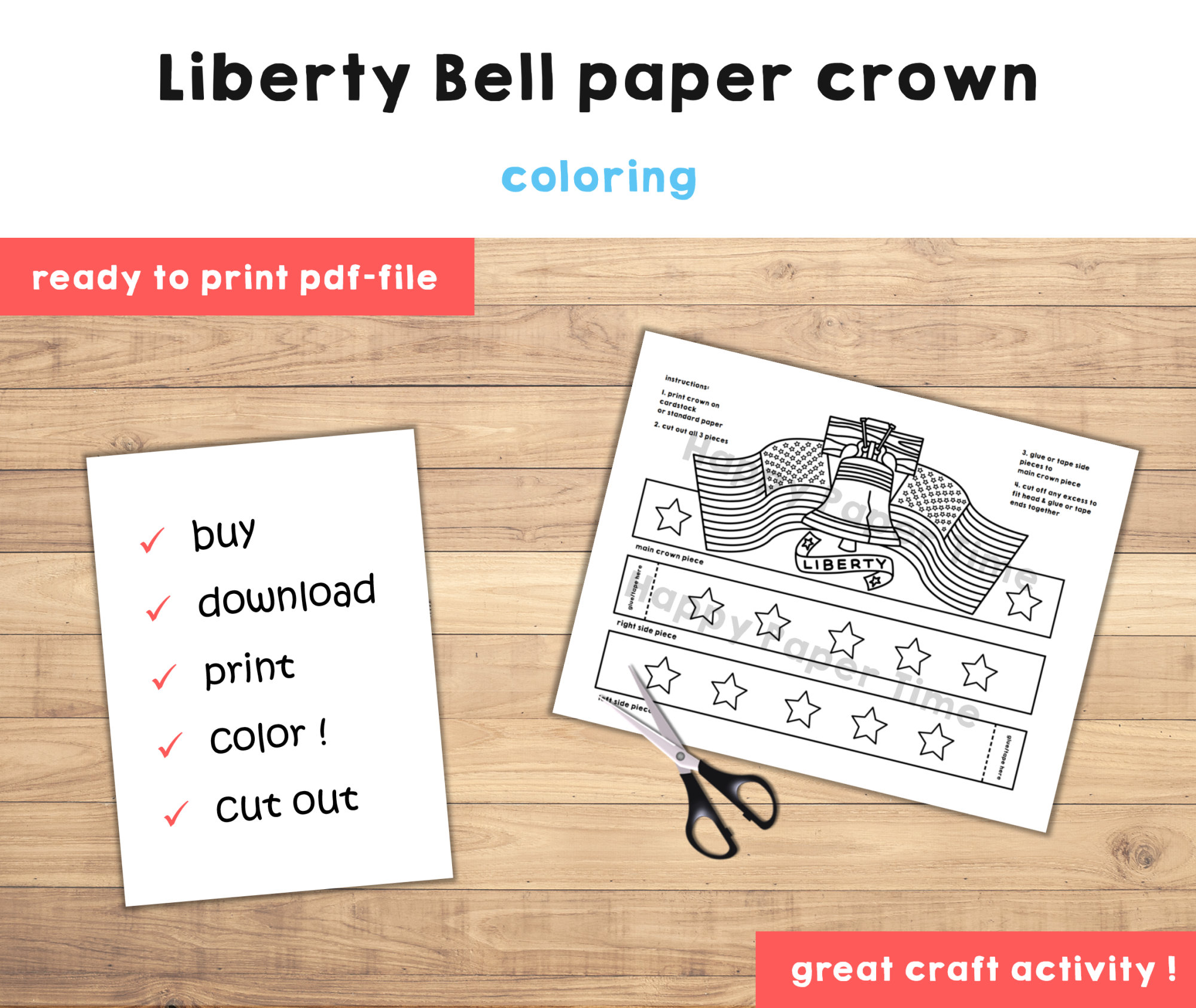 Liberty Bell Paper Crown 4th of July America Patriotic Headband ...
