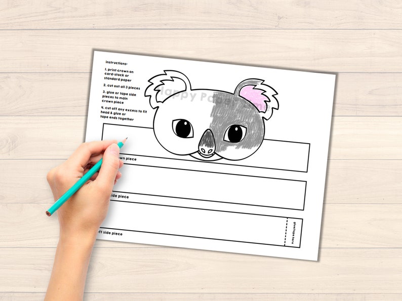 Koala Paper Crown Party Coloring Printable Kids Craft - Etsy
