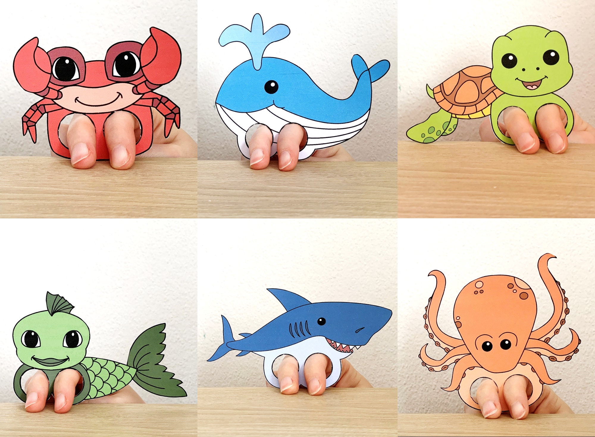 Ocean Animals Paper Craft Printable Finger Puppet Template - Etsy