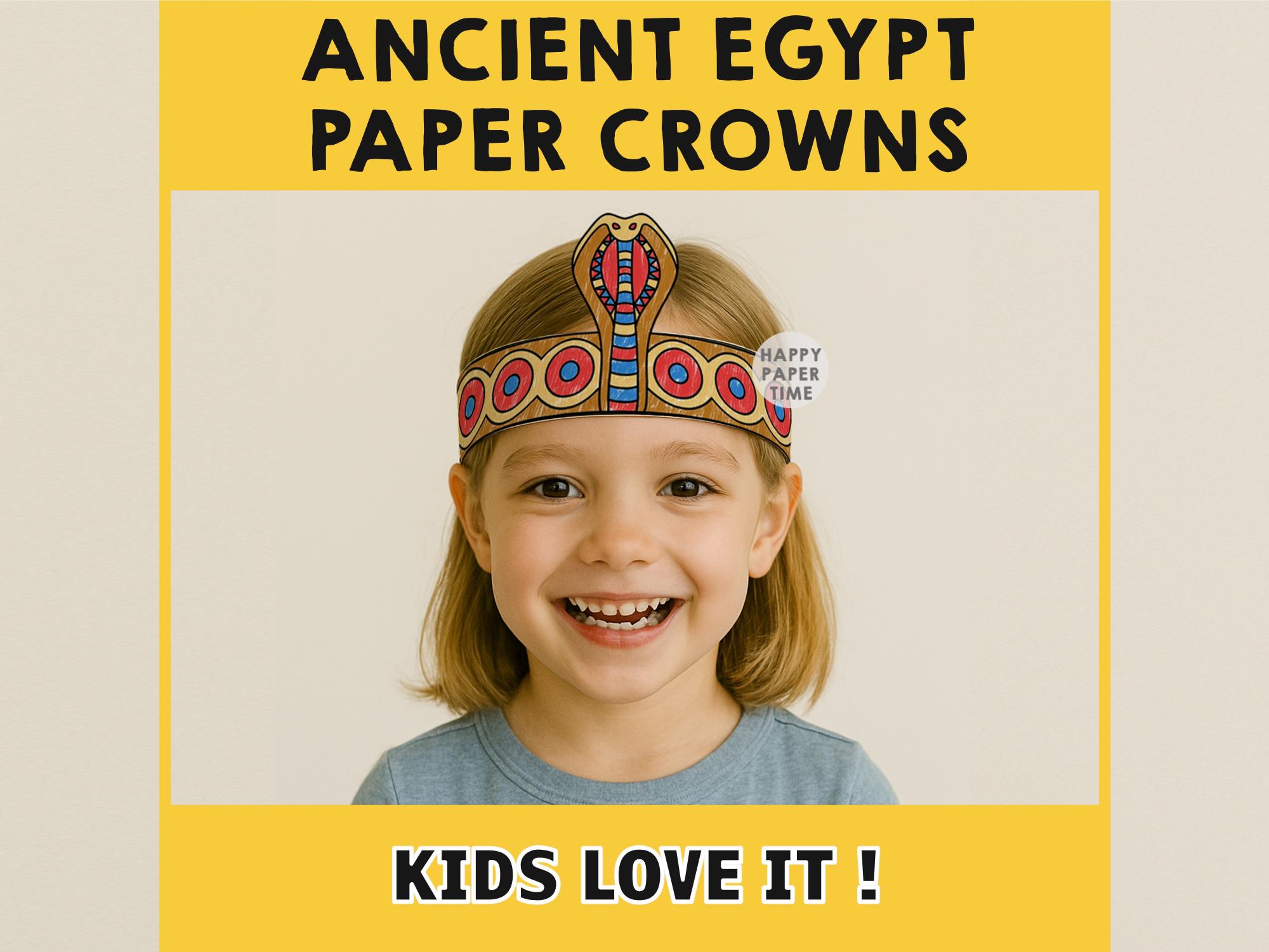 Ancient Egypt Paper Crowns Pharaoh Cobra Cleopatra Isis Scarab Cat Ankh ...