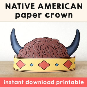 Native American Paper Craft Bison Headdress Crown Party Template ...