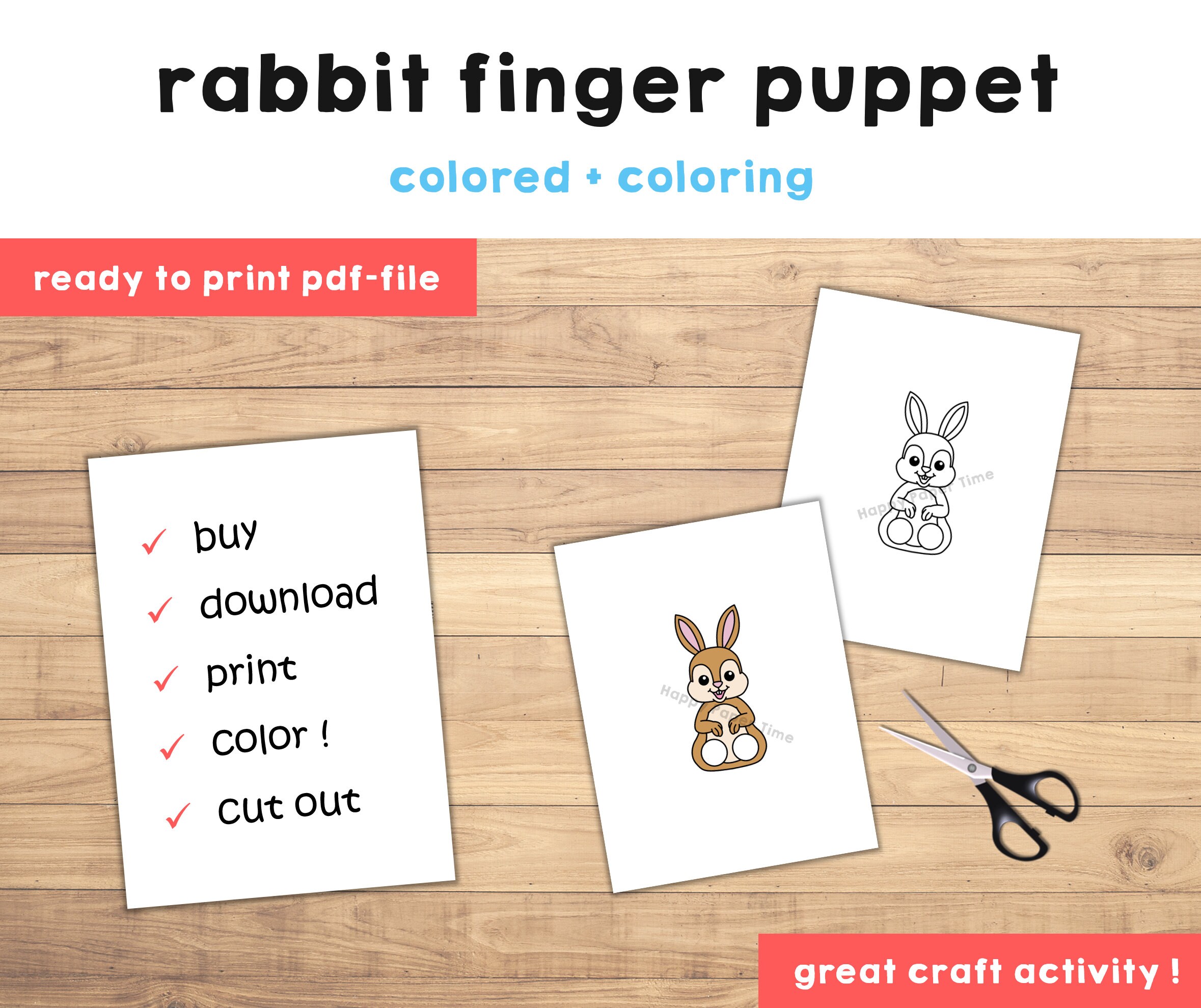 Rabbit Bunny Paper Craft Printable Farm Animal Finger Puppet Kids Craft ...