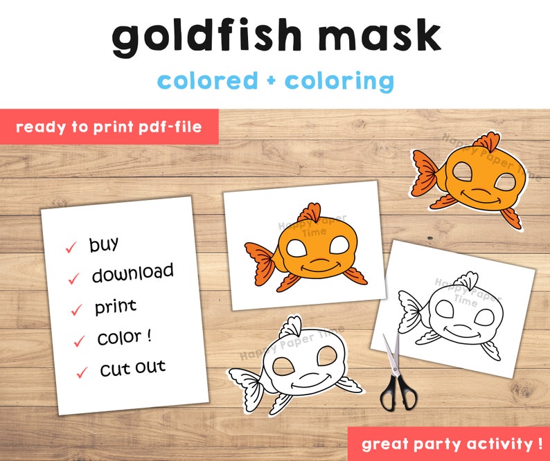 Goldfish Mask Paper Fish Pet Animal Mask Party Favor Pet Printable ...