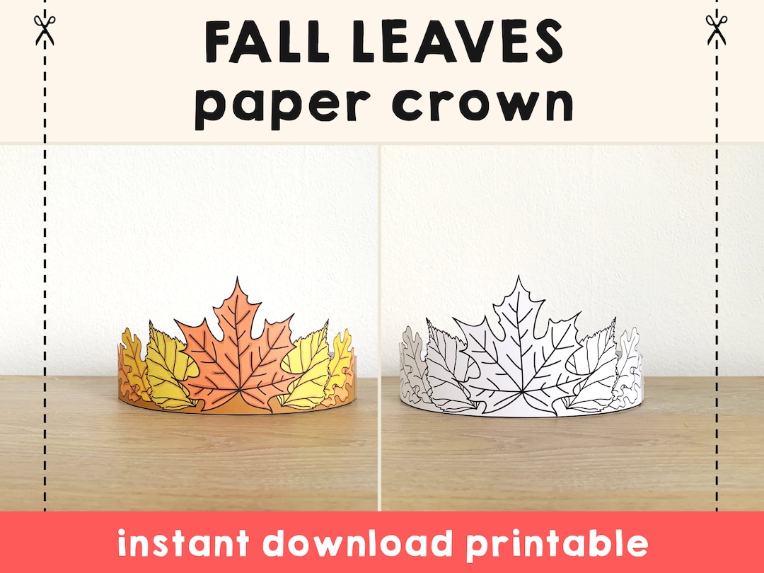 Fall Leaves Paper Crown Thanksgiving Autumn Party Coloring Printable ...