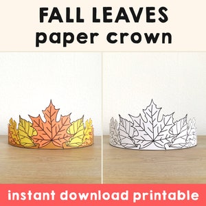 Fall Leaves Paper Crown Thanksgiving Autumn Party Coloring Printable ...