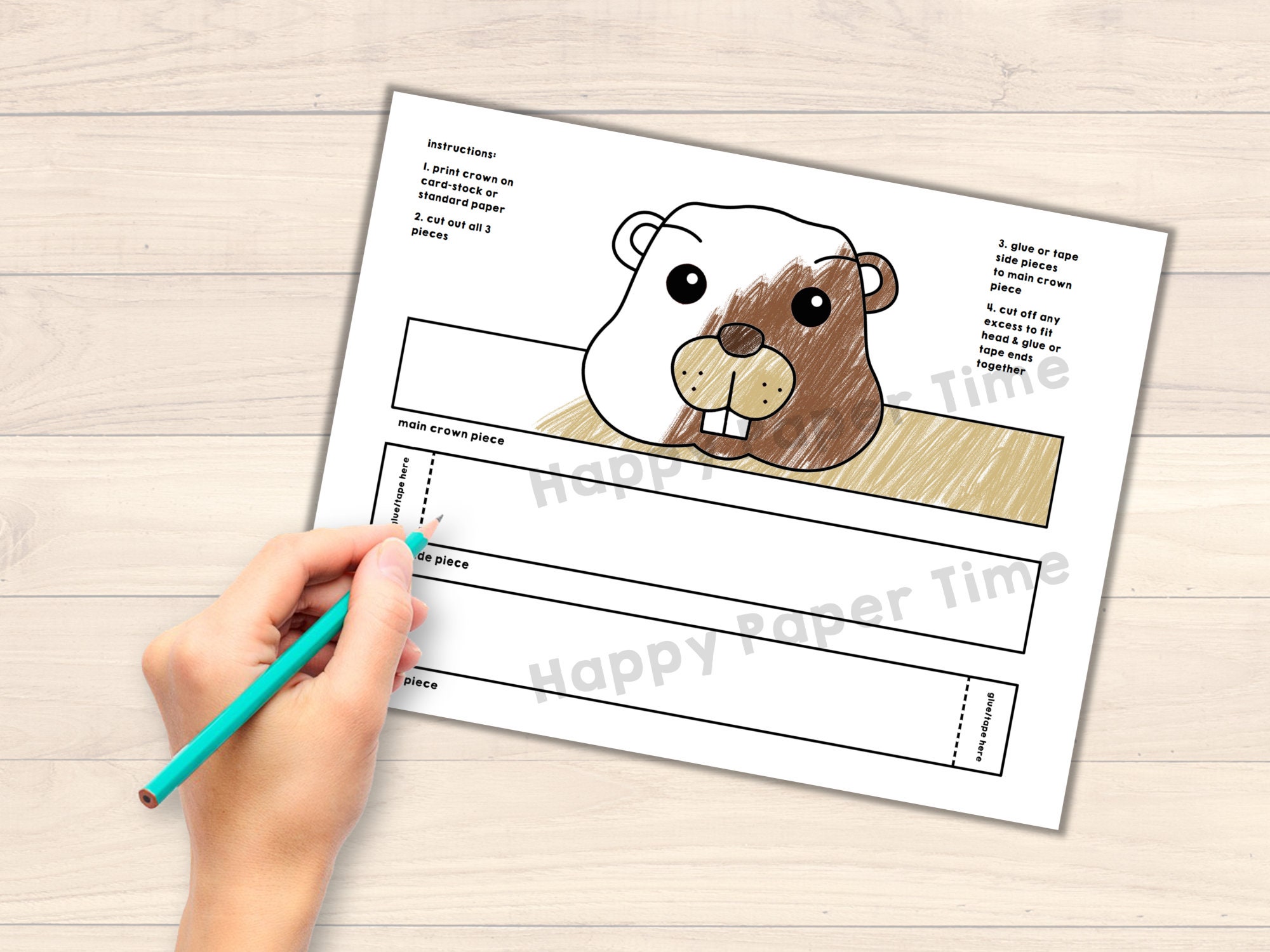 Groundhog Day Paper Crowns Party Coloring Printable Kids Craft Spring ...