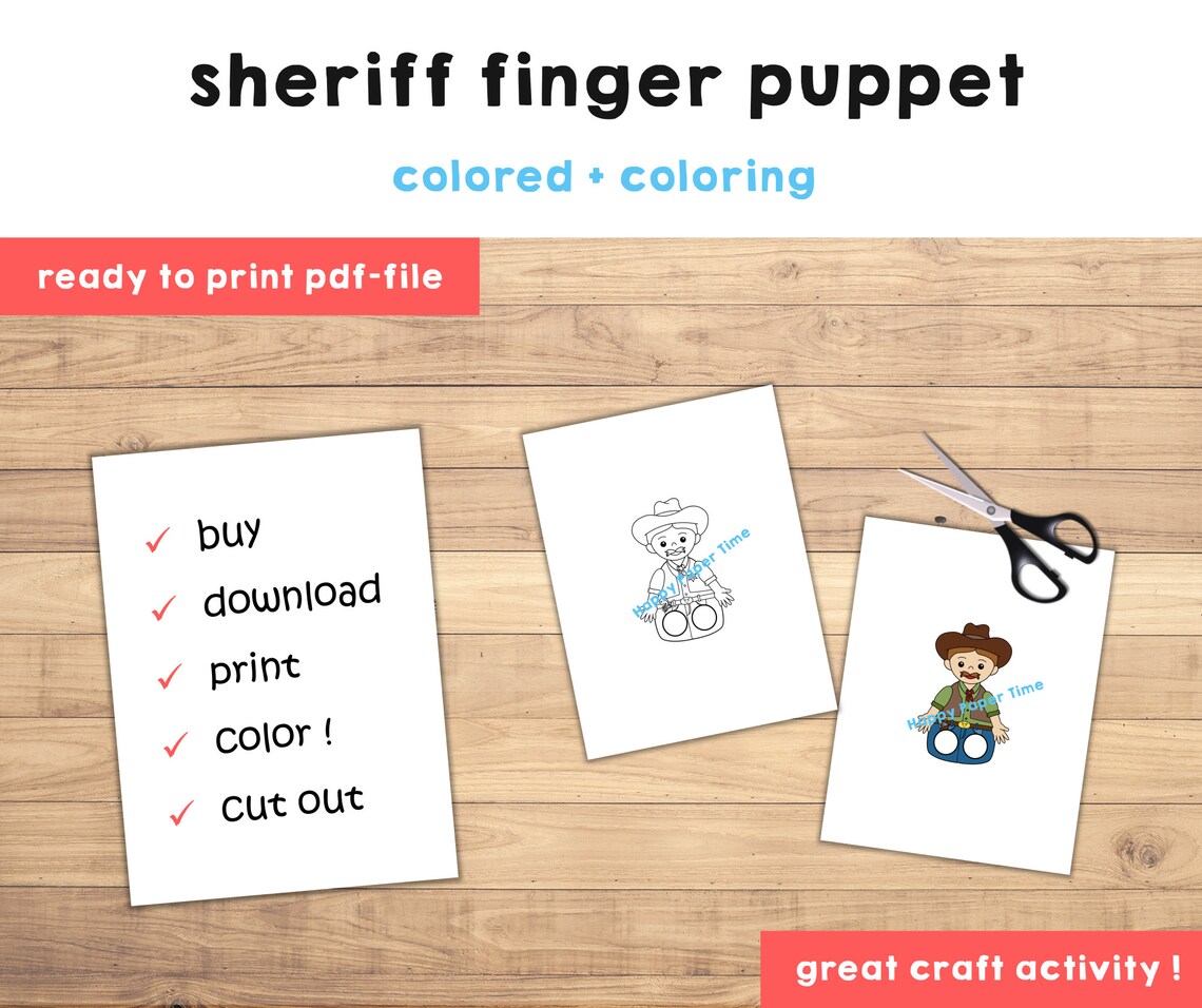 Sheriff Paper Craft Printable Wild West Finger Puppet Kids Craft Kids ...