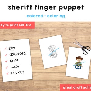 Sheriff Paper Craft Printable Wild West Finger Puppet Kids Craft Kids ...