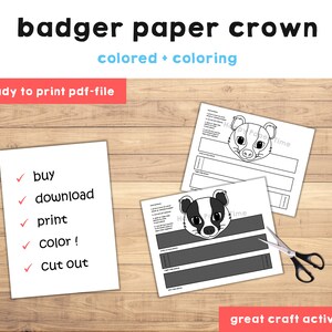 Badger Paper Crown Party Coloring Printable Kids Craft Woodland ...