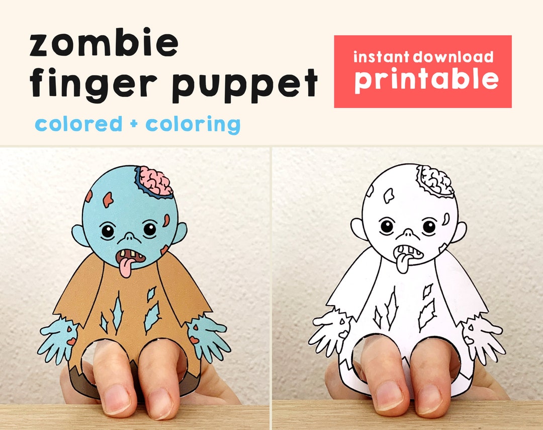 Zombie Paper Craft Printable Halloween Spooky Day Finger Puppet Kids ...