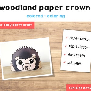Woodland Animals Paper Crowns Hedgehog Mouse Squirrel Rabbit Skunk ...