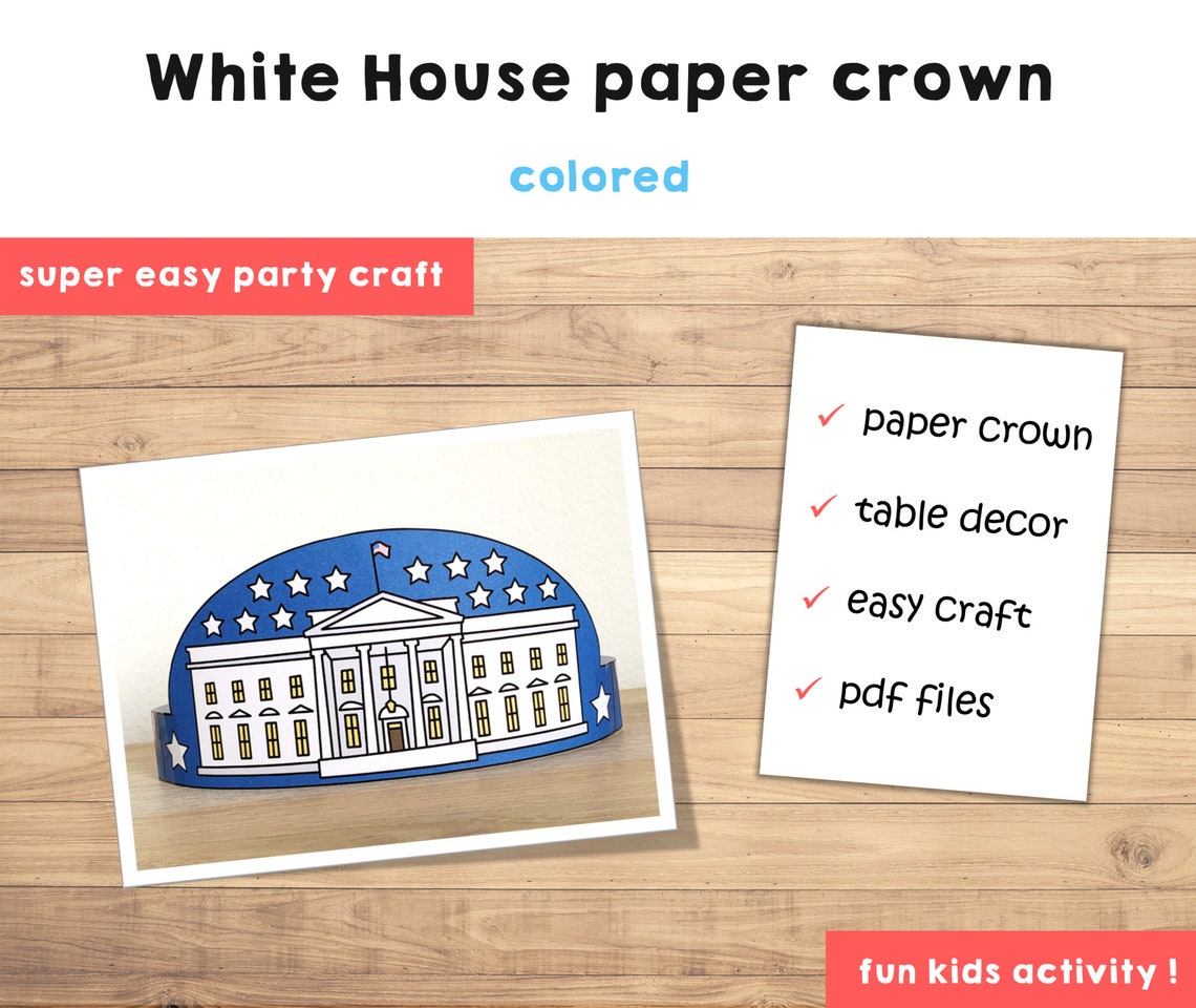White House Paper Crown 4th of July America Patriotic Headband Activity ...