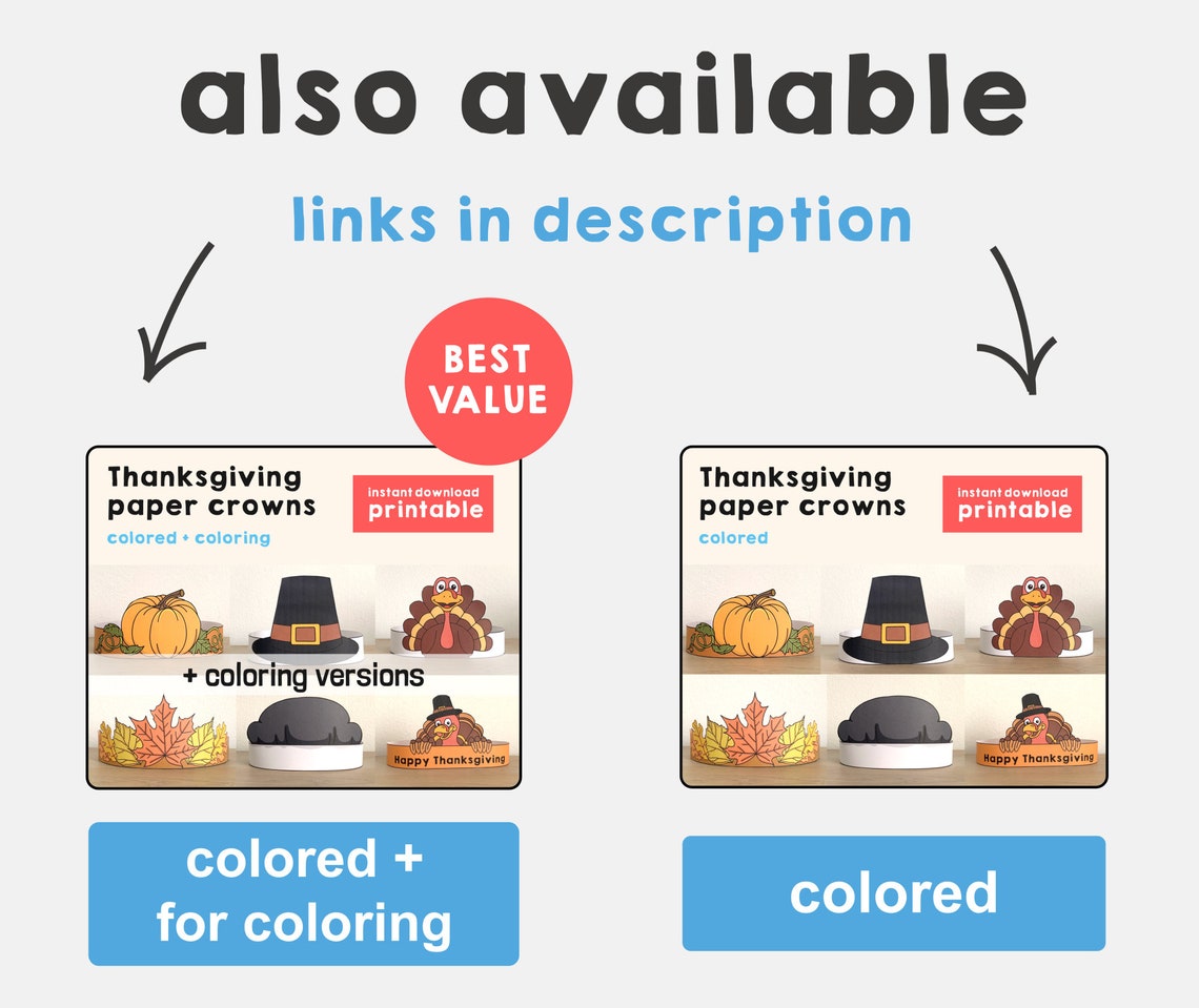 Thanksgiving Paper Crowns Craft Coloring Printable Kids | Etsy