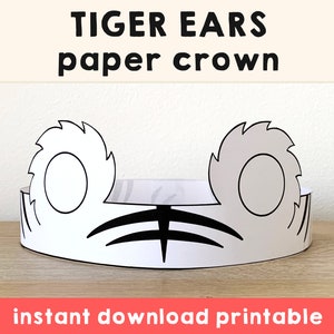 Tiger Ears Paper Crown Headband Party Coloring Printable Kids Craft ...