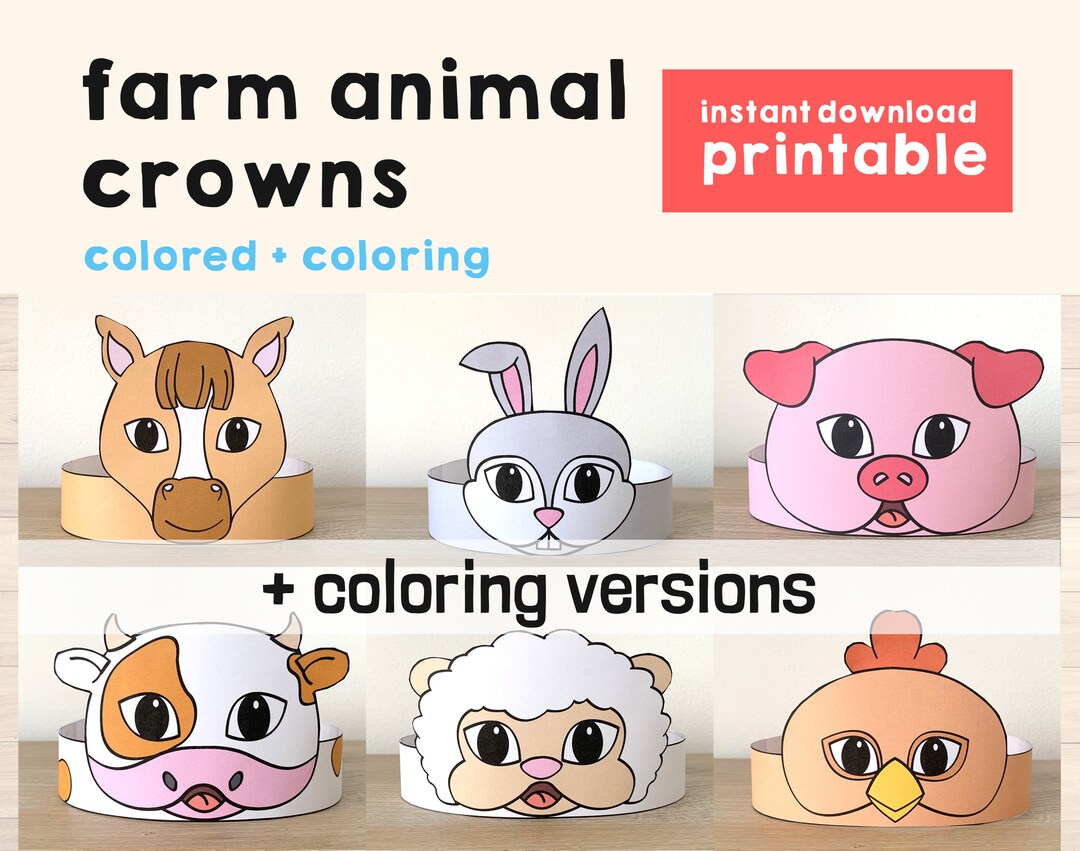 Farm Animals Paper Crowns Pig Pony Cow Rabbit Sheep Chicken Printable ...