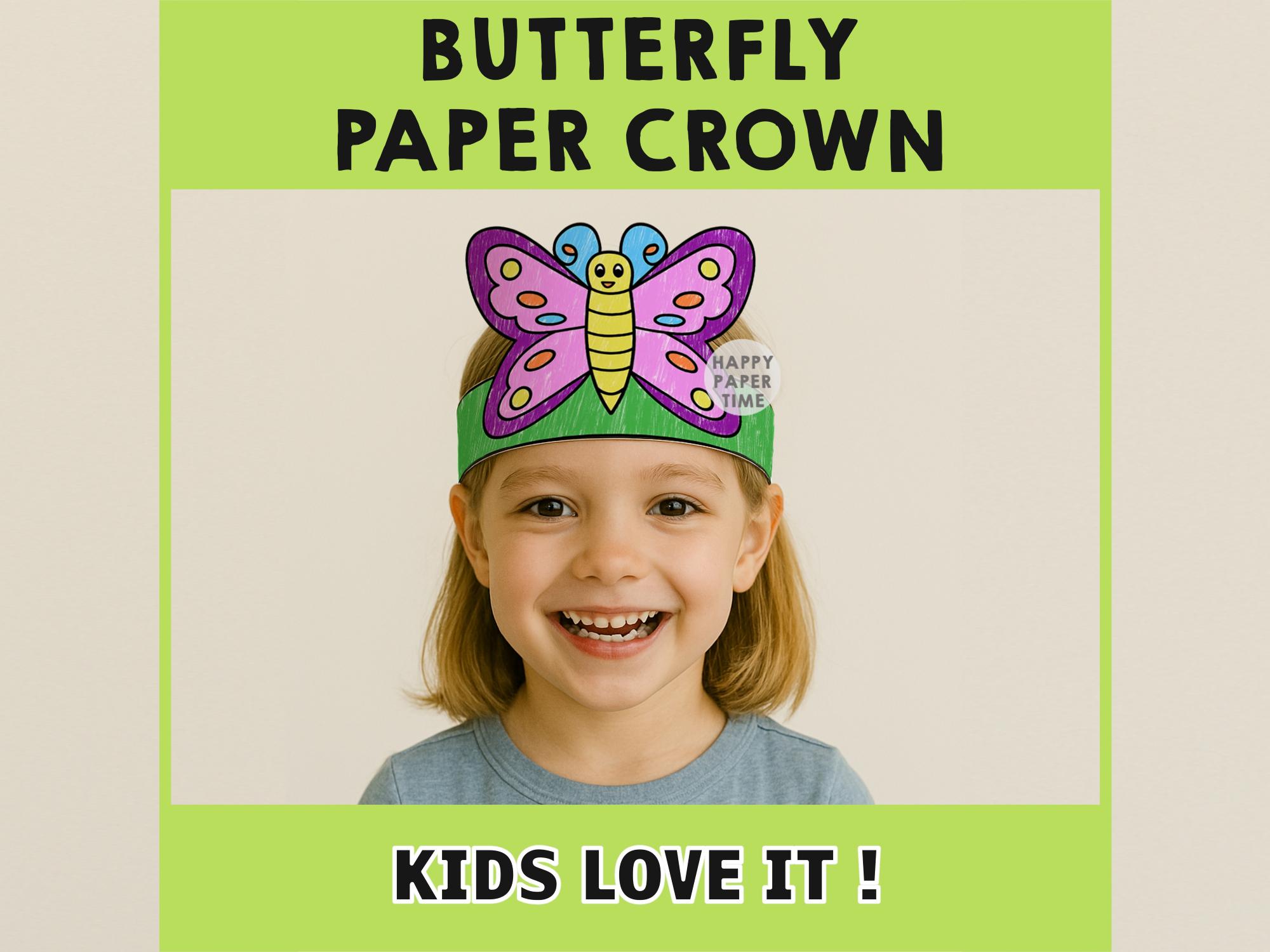 Butterfly Paper Crown Headband Party Coloring Printable Kids Craft Cute ...