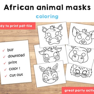 African Animal Masks, Giraffe, Lion, Hyena, Hippo, Zebra, Warthog ...