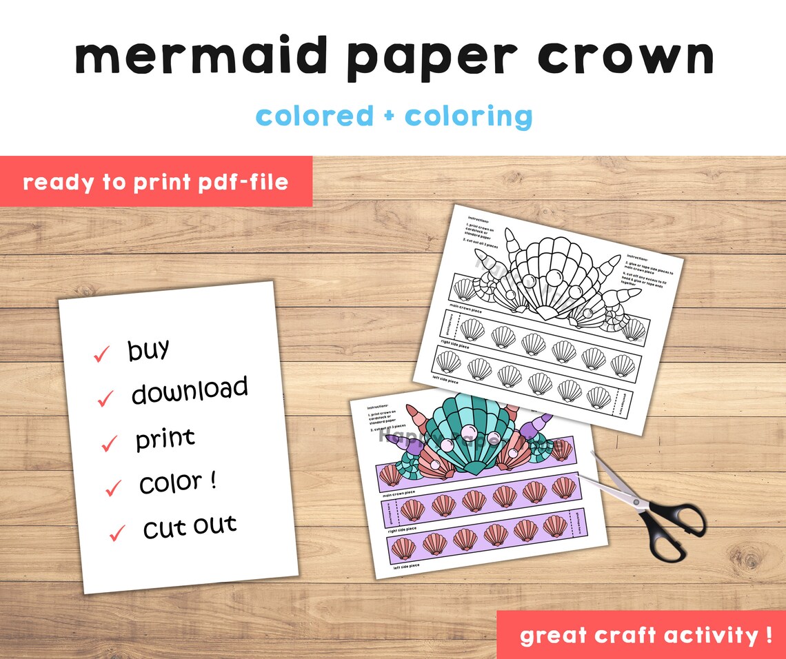 Mermaid Paper Crown Template Ocean Princess Party Headband | Etsy