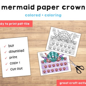 Mermaid Paper Crown Template Ocean Princess Party Headband Coloring ...