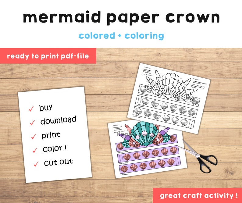 Mermaid Paper Crown Template Ocean Princess Party Headband | Etsy