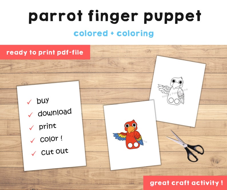 Parrot Paper Craft Printable Pet Animal Finger Puppet Bird Kids Craft ...
