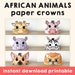 African Safari Animals Paper Crowns Giraffe Hippo Hyena Lion Zebra ...