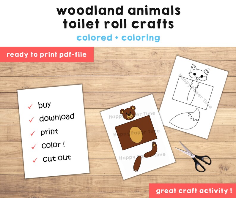 Woodland Animals Toilet Paper Roll Craft Forest Party Coloring - Etsy