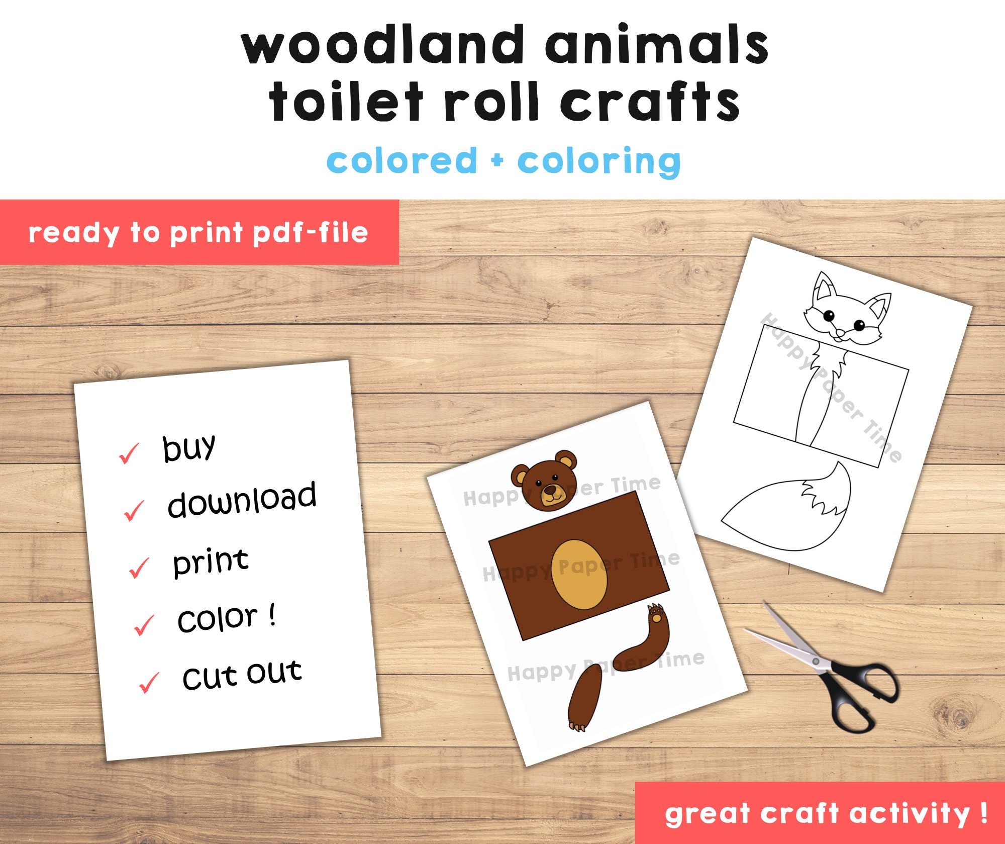 Woodland Animals Toilet Paper Roll Craft Forest Party Coloring - Etsy