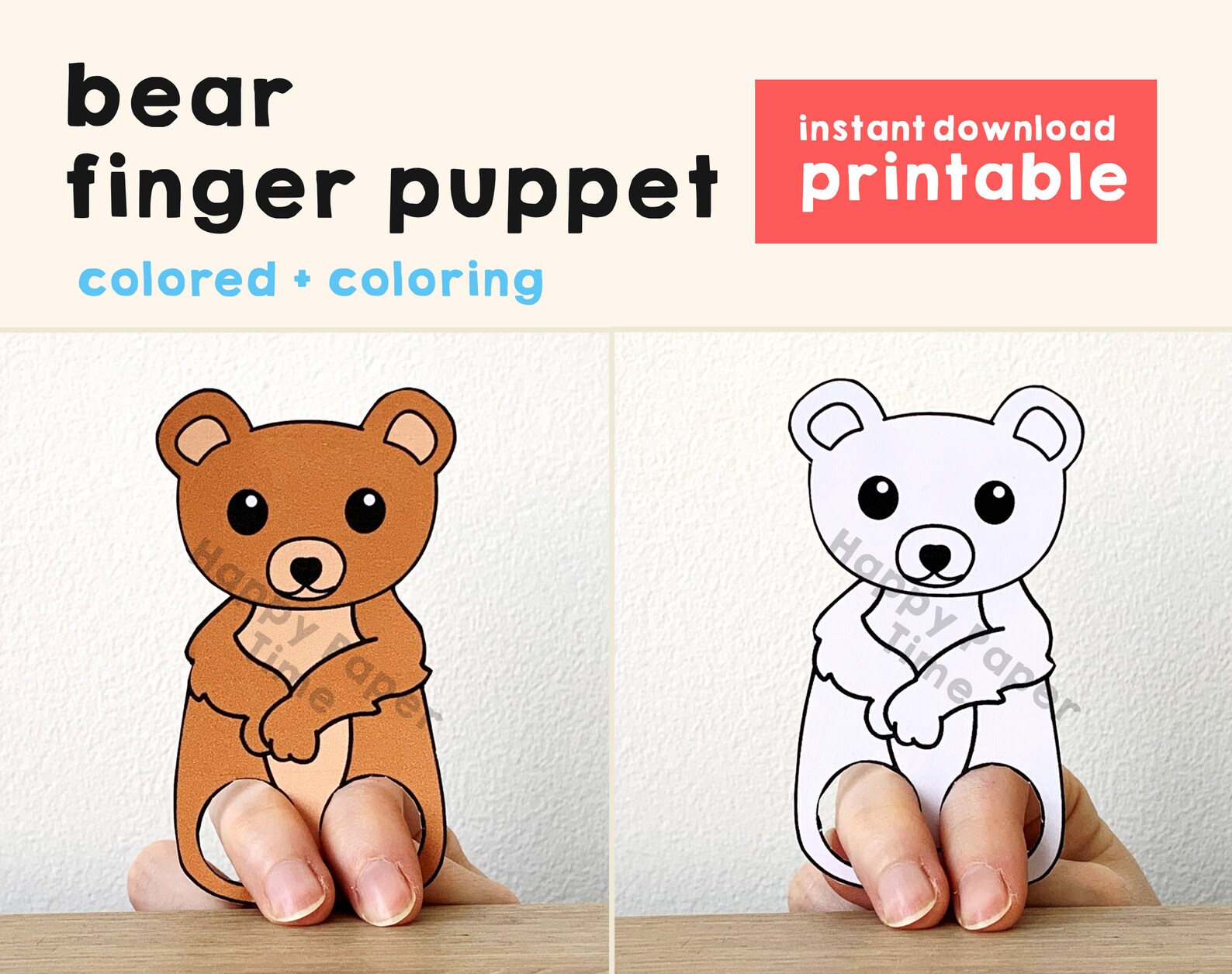 Bear Paper Craft Printable Woodland Animal Finger Puppet Kids - Etsy UK