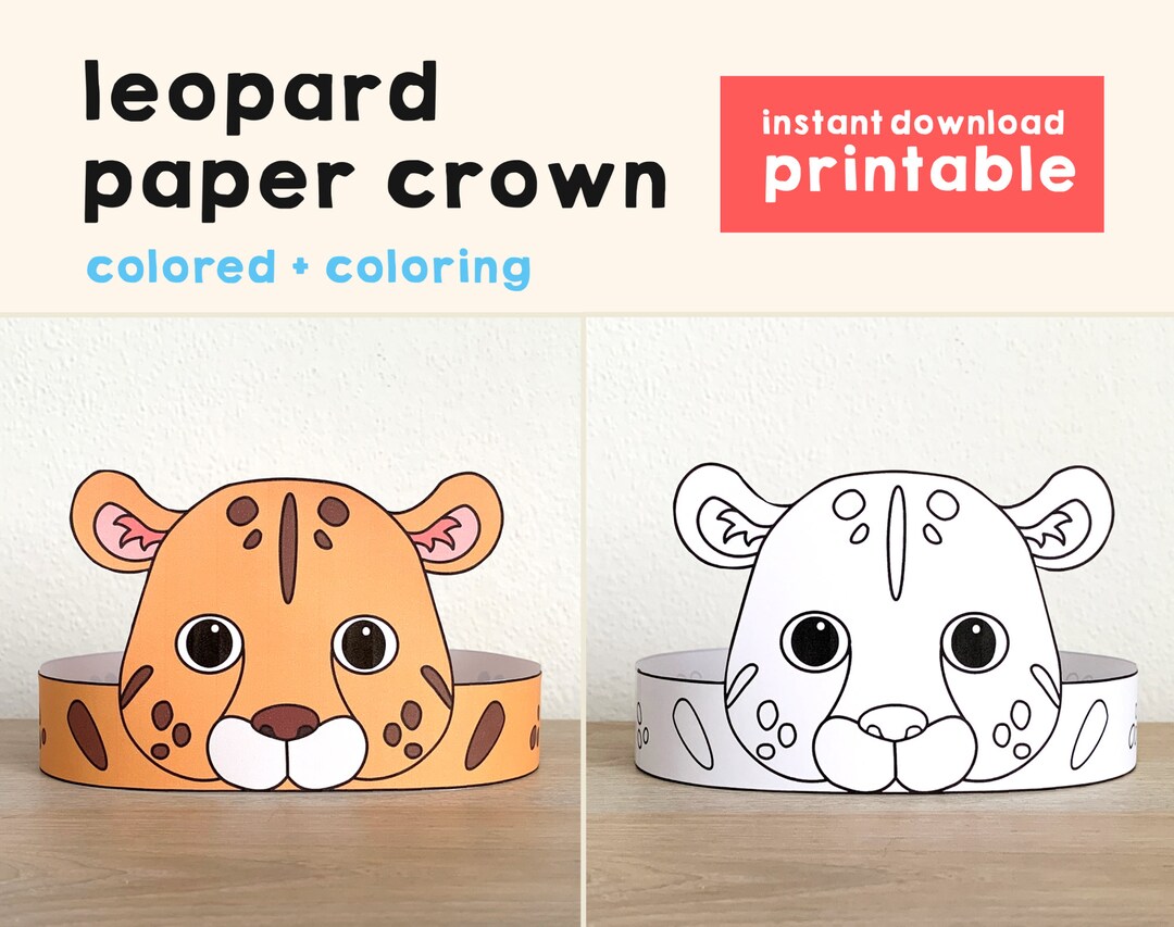 Leopard Paper Crown Jungle Cat Animal Template Coloring - Etsy