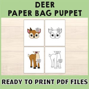 Deer Paper Bag Puppet Printable Forest Animal Craft Activity Cut Paste ...