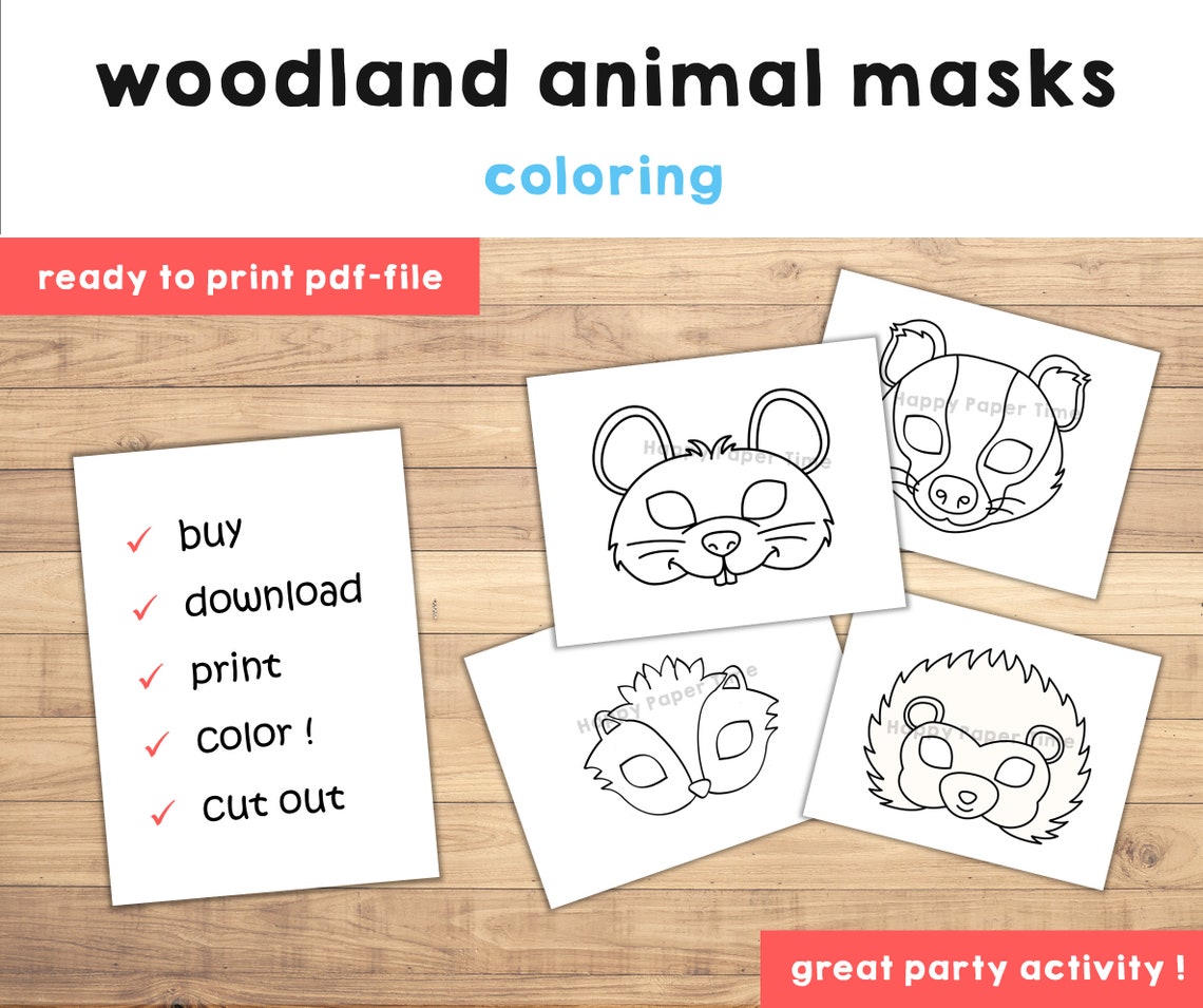 Woodland Animal Masks Template Pdf Crafting Kid Party Favor Printable ...