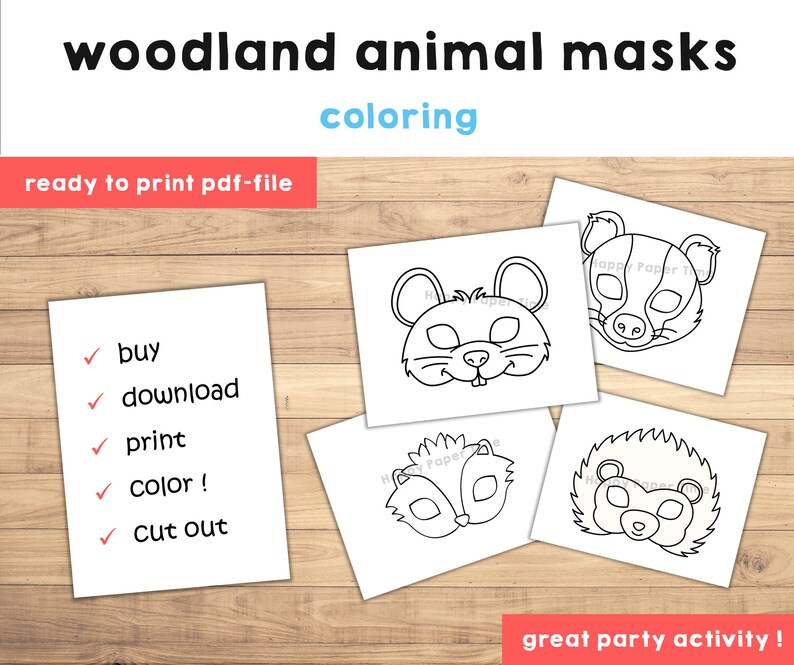 Woodland Animal Masks Template Pdf Crafting Kid Party Favor Printable ...