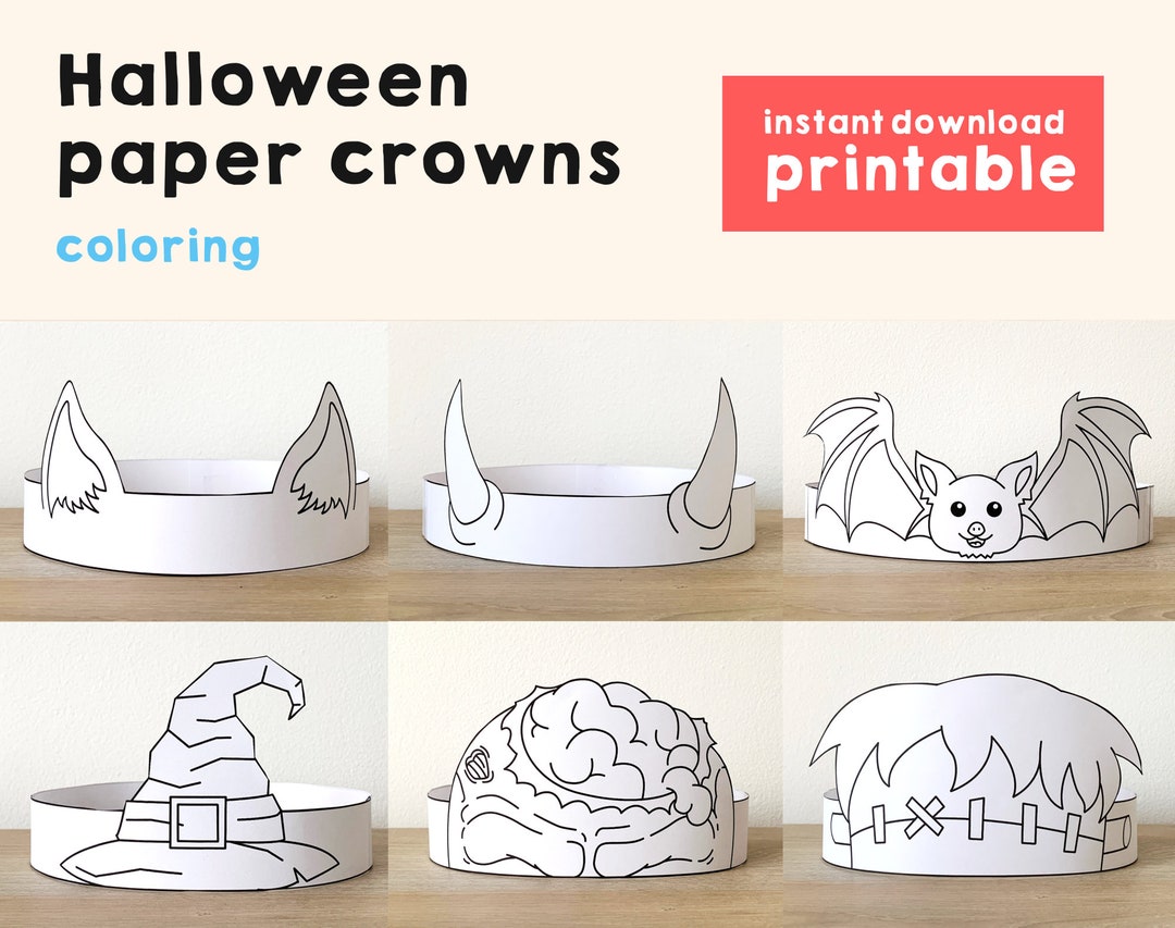 Halloween Paper Crowns Witch Zombie Bat Devil Frankenstein - Etsy