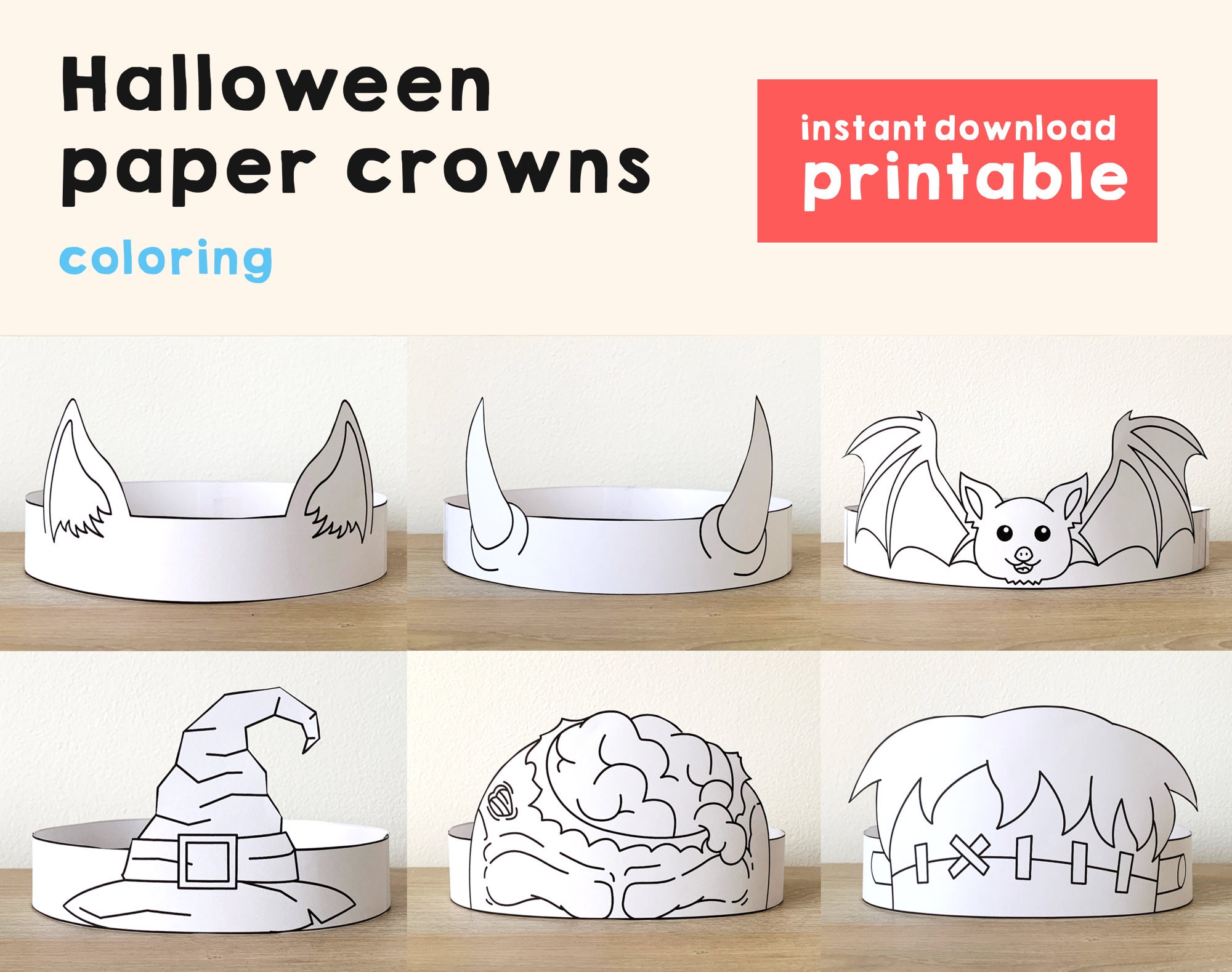 Halloween Paper Crowns Witch Zombie Bat Devil Frankenstein - Etsy