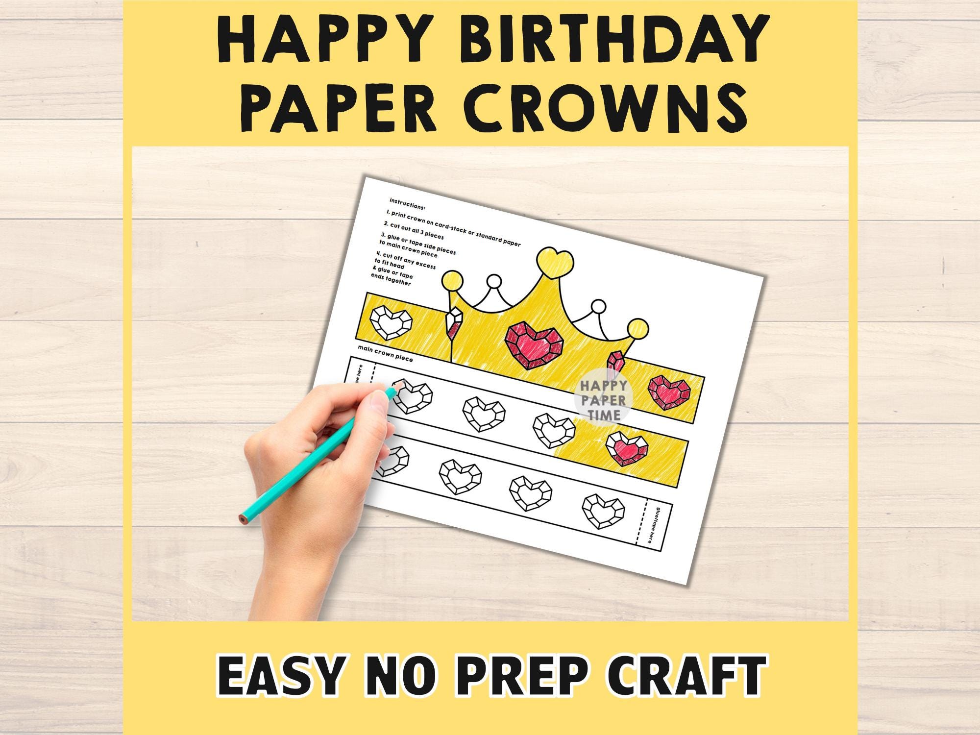 Happy Birthday Paper Crowns Party B-day Printable Kids Craft Birthday ...