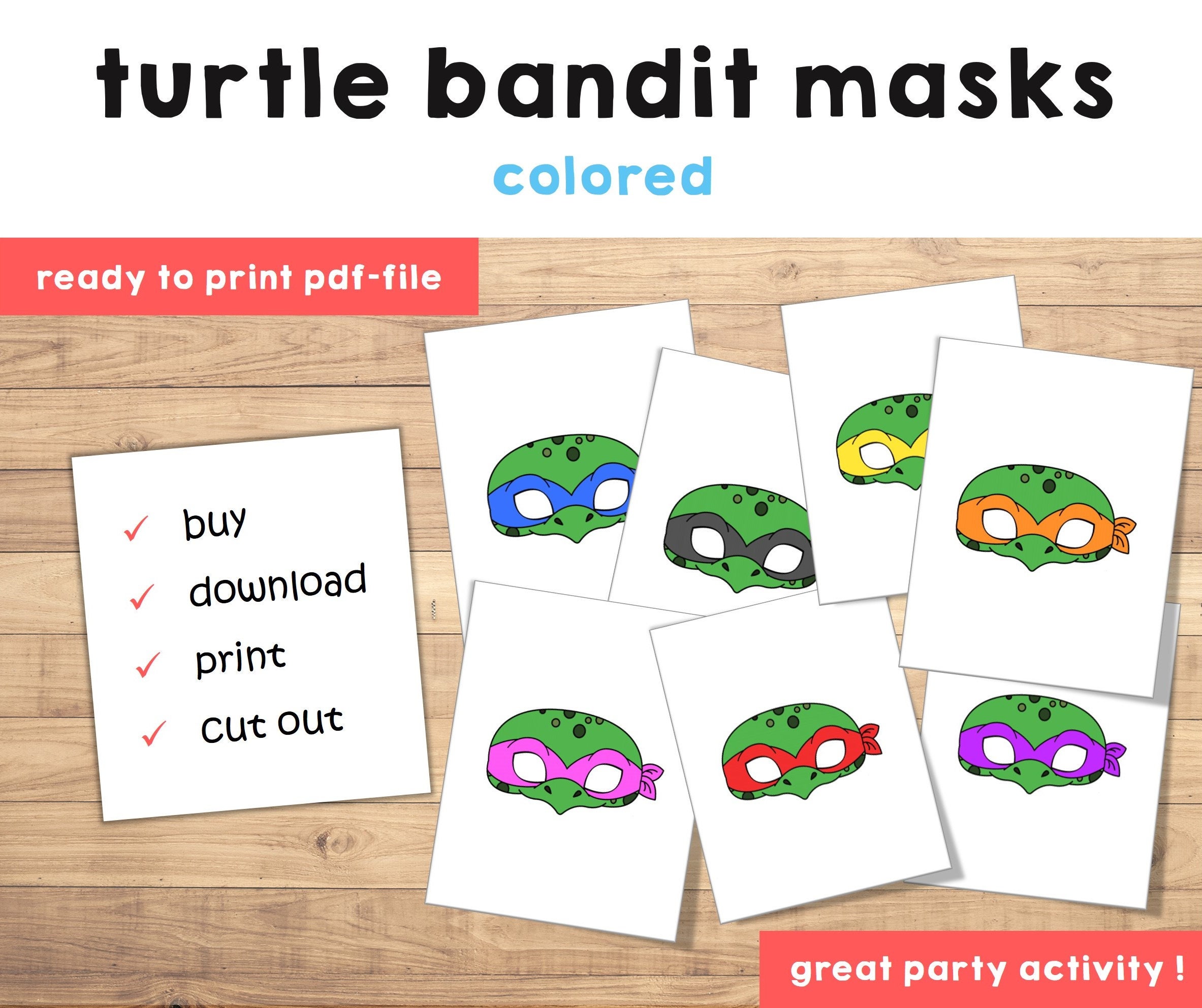 Turtle bandit masks Turtle mask Printable Turtle costume diy | Etsy