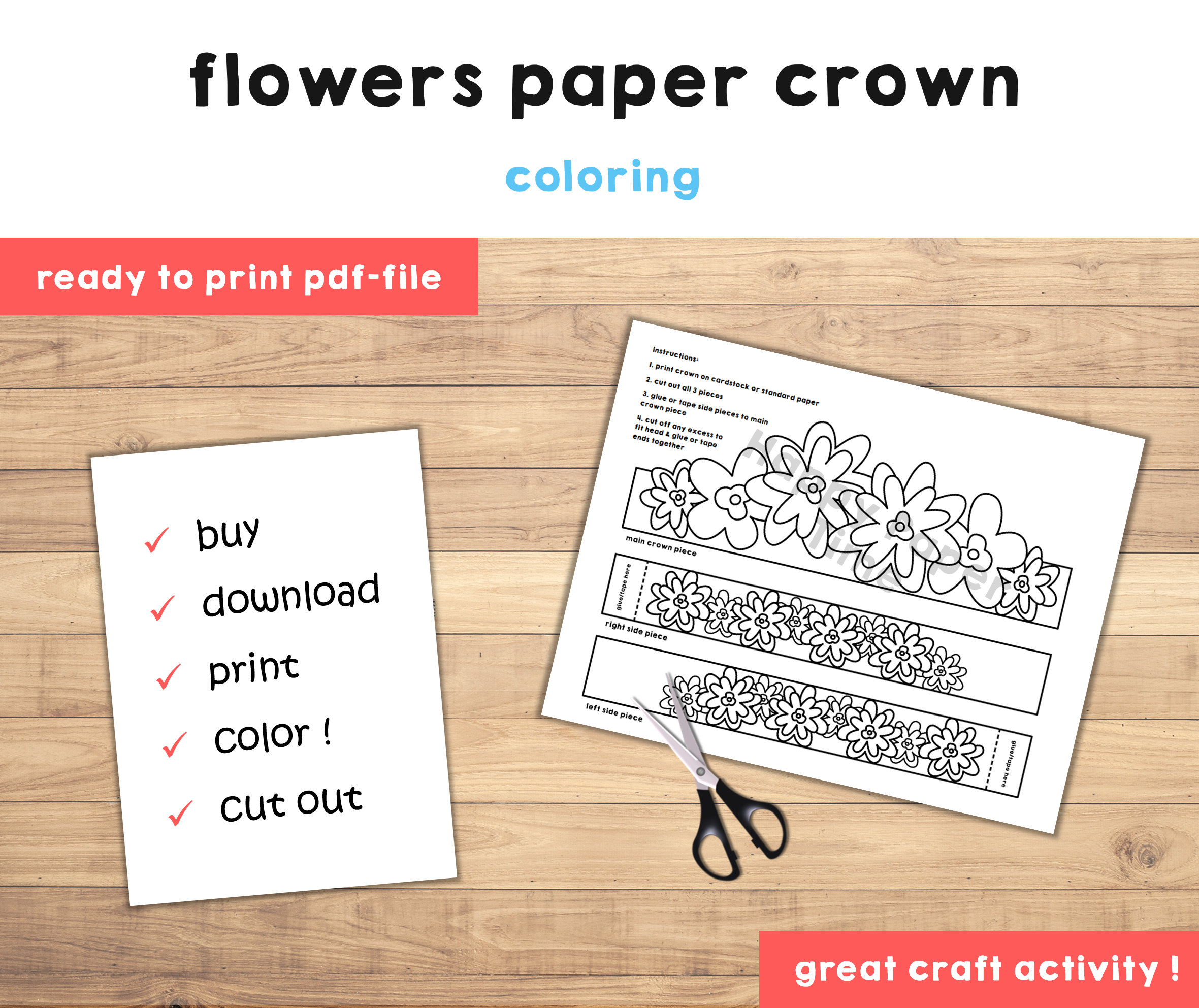 Flower Paper Crown Party Coloring Printable Kids Craft Spring - Etsy UK