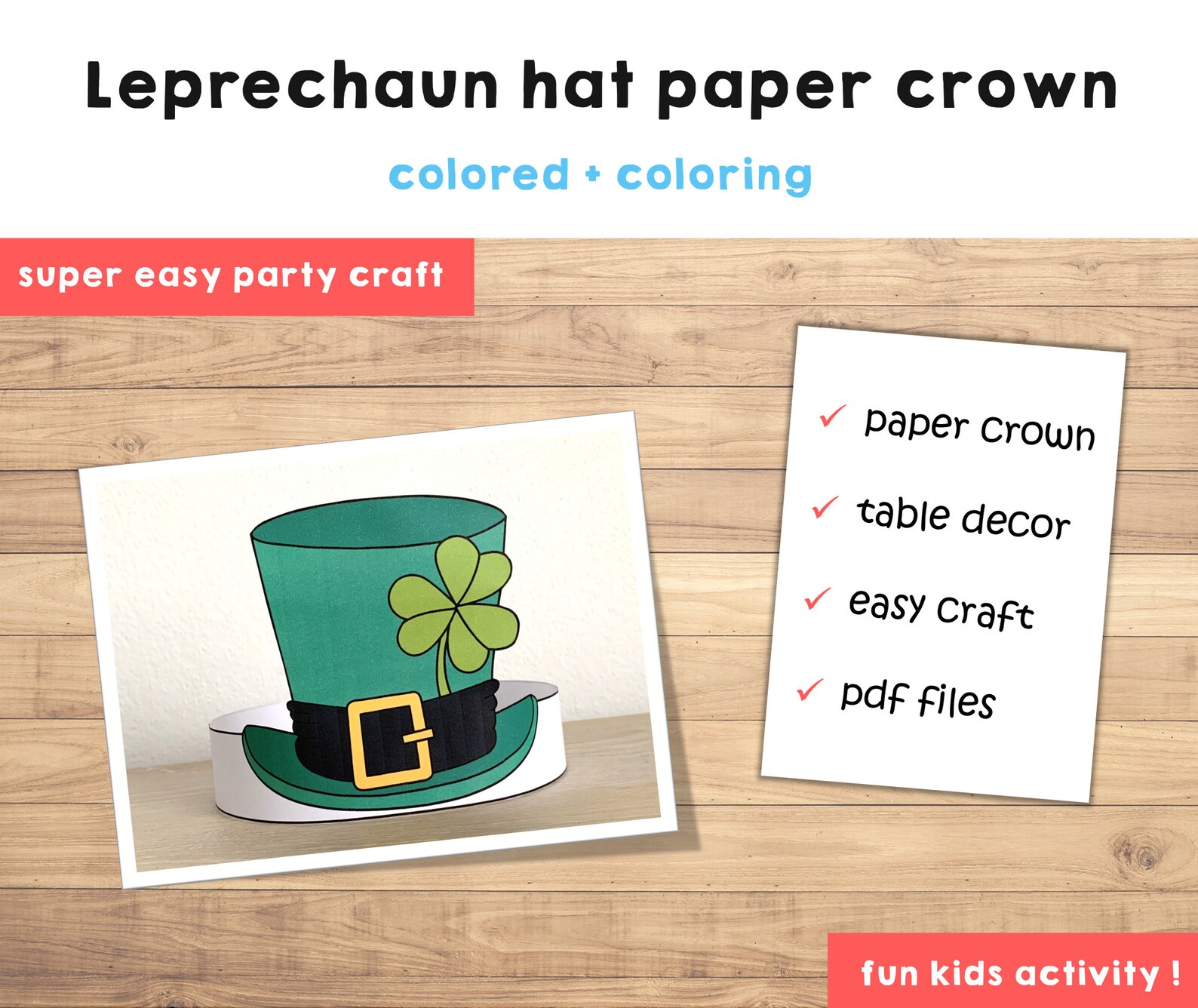 Leprechaun Hat Paper Crown Headband St Patrick's Day Party Coloring ...