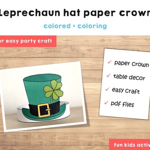 Leprechaun Hat Paper Crown Headband St Patrick's Day Party Coloring ...