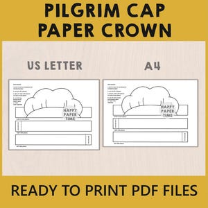 Pilgrim Cap Hat Paper Crown Headband Thanksgiving Settler Party ...