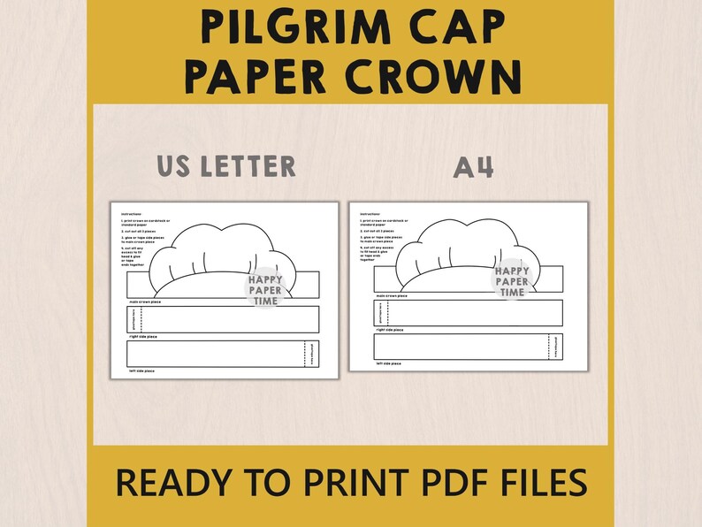 Pilgrim Cap Hat Paper Crown Headband Thanksgiving Settler Party ...