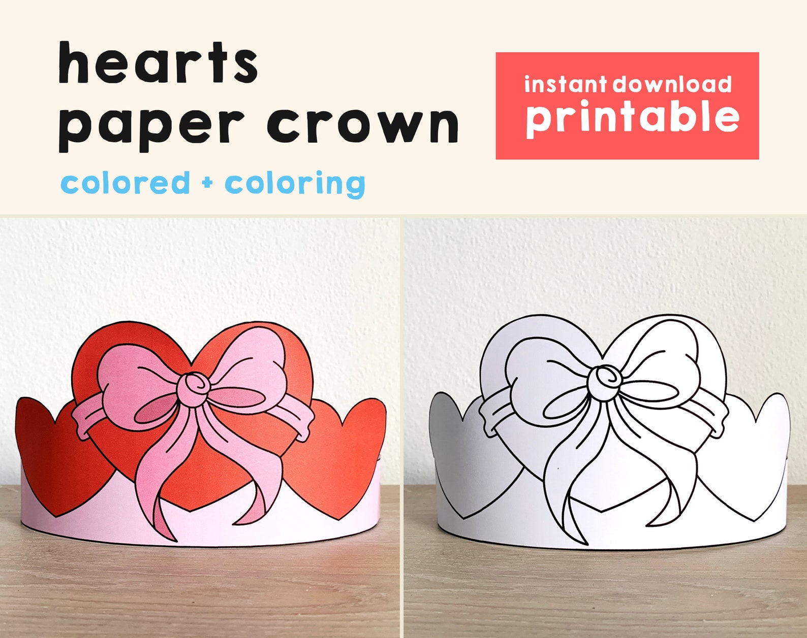 Hearts Valentine Paper Crown Party Activity Printable Kids - Etsy
