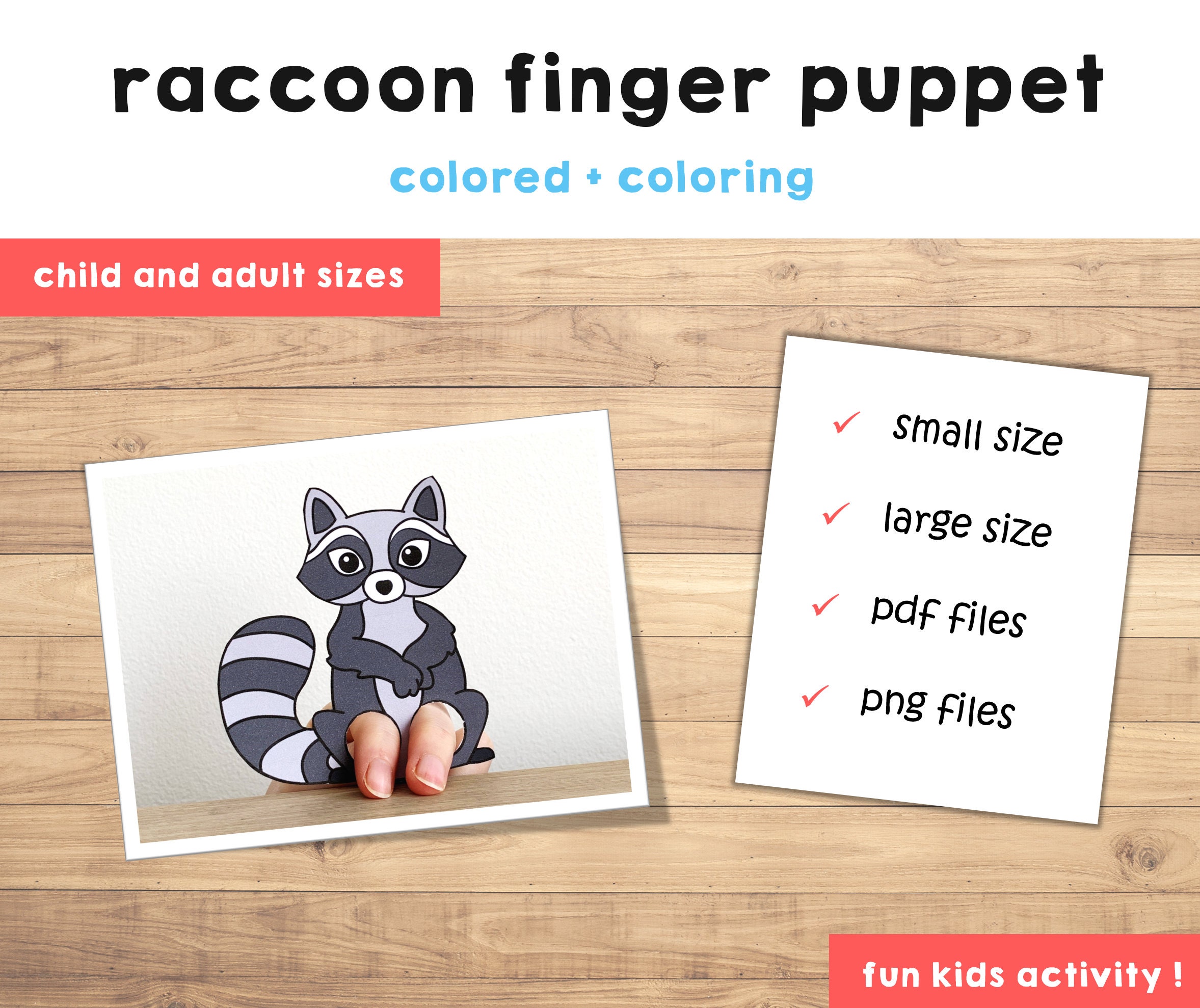 Raccoon Paper Craft Printable Woodland Animal Finger Puppet | Etsy