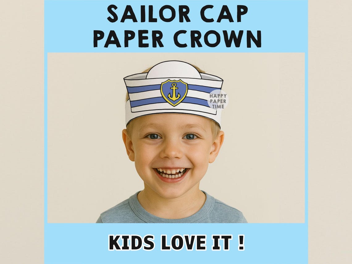 Sailor Hat Cap Paper Crown Party Printable Kids Craft Sea Costume ...