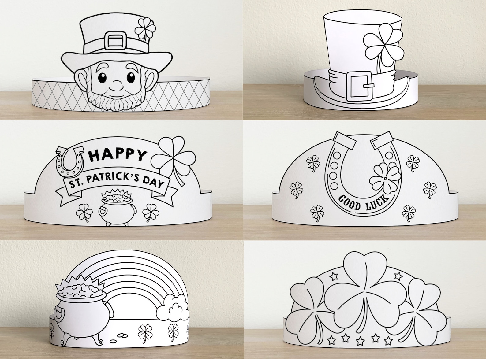 St Patrick's Day Paper Crowns Headbands Leprechaun Gold Party Coloring ...